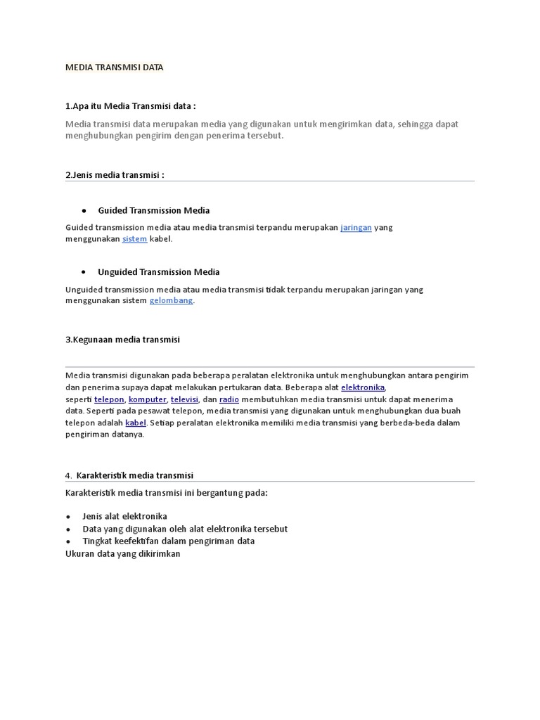 Jenis dan Kegunaan Media Transmisi Data | PDF