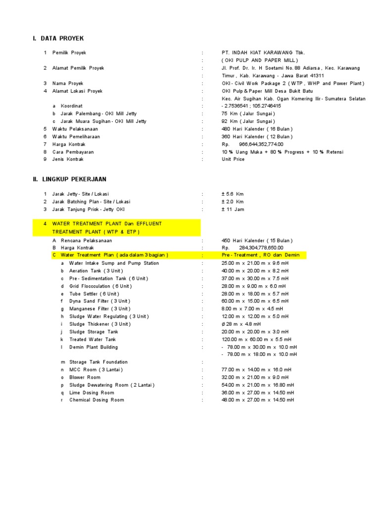 Data Proyek Oki Sinarmas | PDF