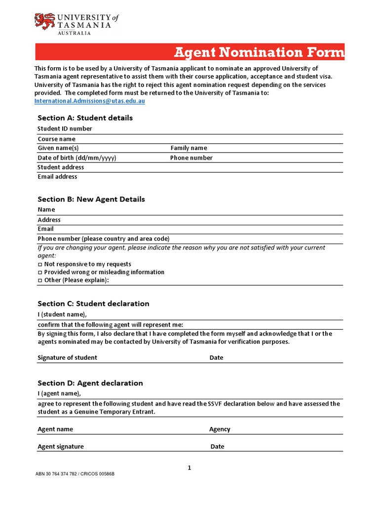 Agent Nomination Form | PDF | Travel Visa