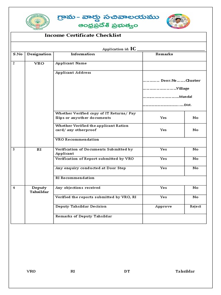 Income Check List For VRO | PDF