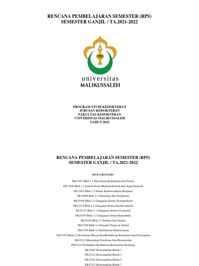 Buku Rps Prodi Kedokteran Ganjil Ta.2021 2022 | PDF