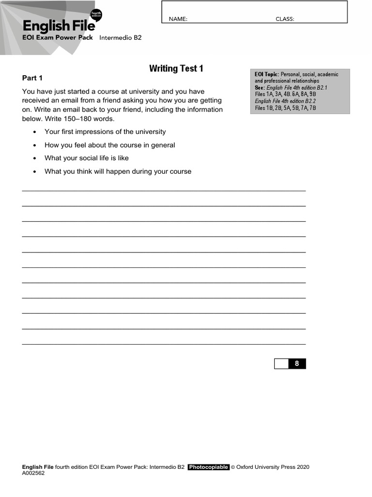 B2 - EOI-Writing - Test 1 | PDF
