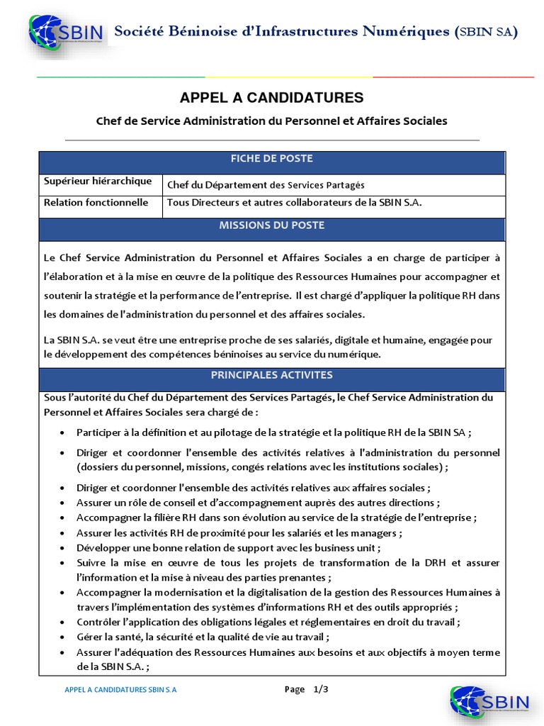 Chef Service Administration Du Personnel | PDF | Gestion des ressources ...