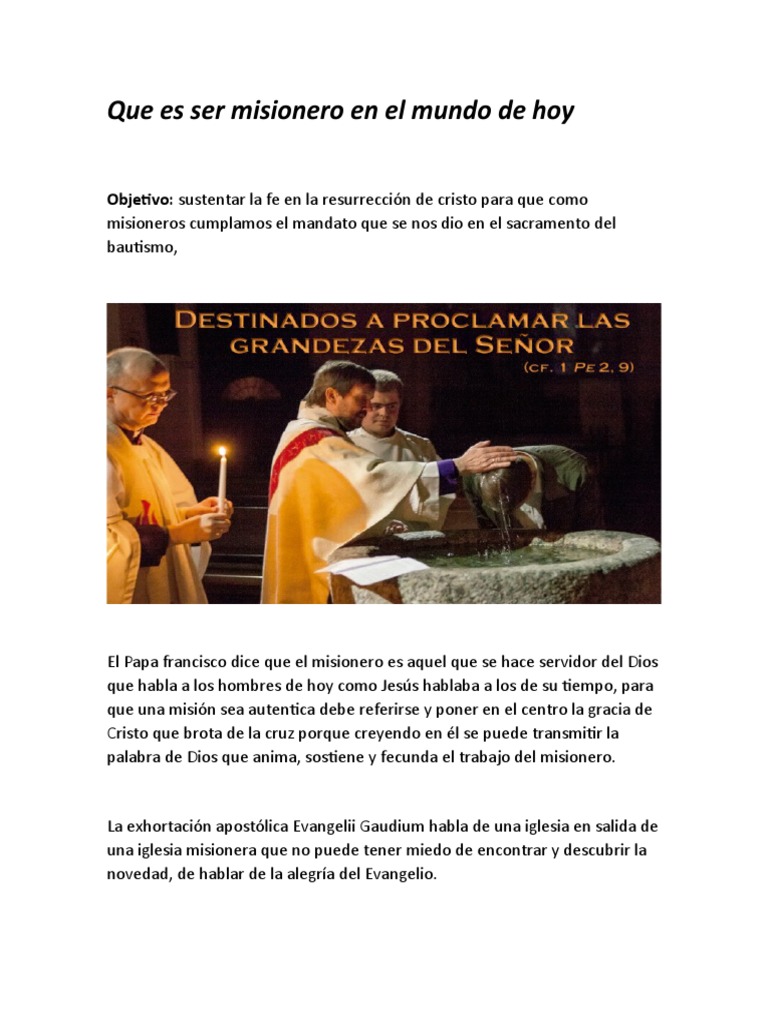Que Es Ser Misionero en El Mundo de Hoy. | PDF