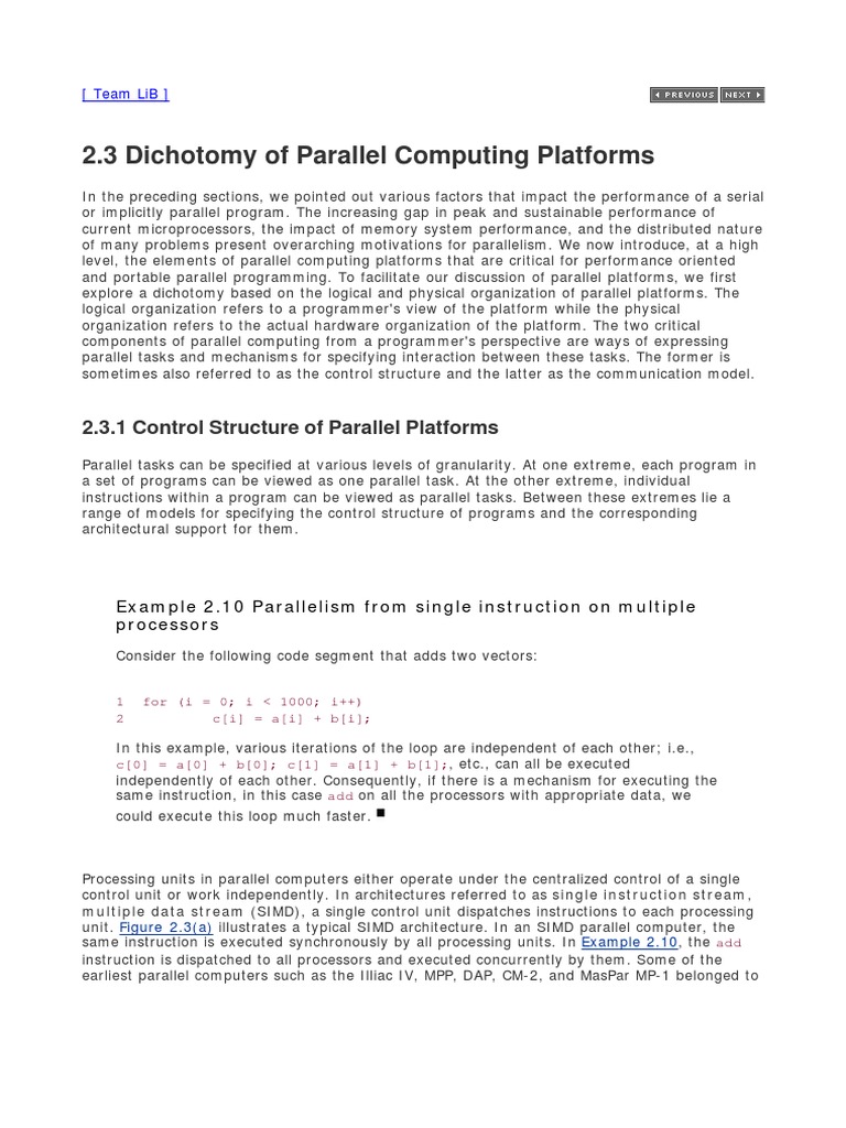 2.3 Dichotomy of Parallel Computing Platforms | PDF | Parallel Computing | Message Passing Interface