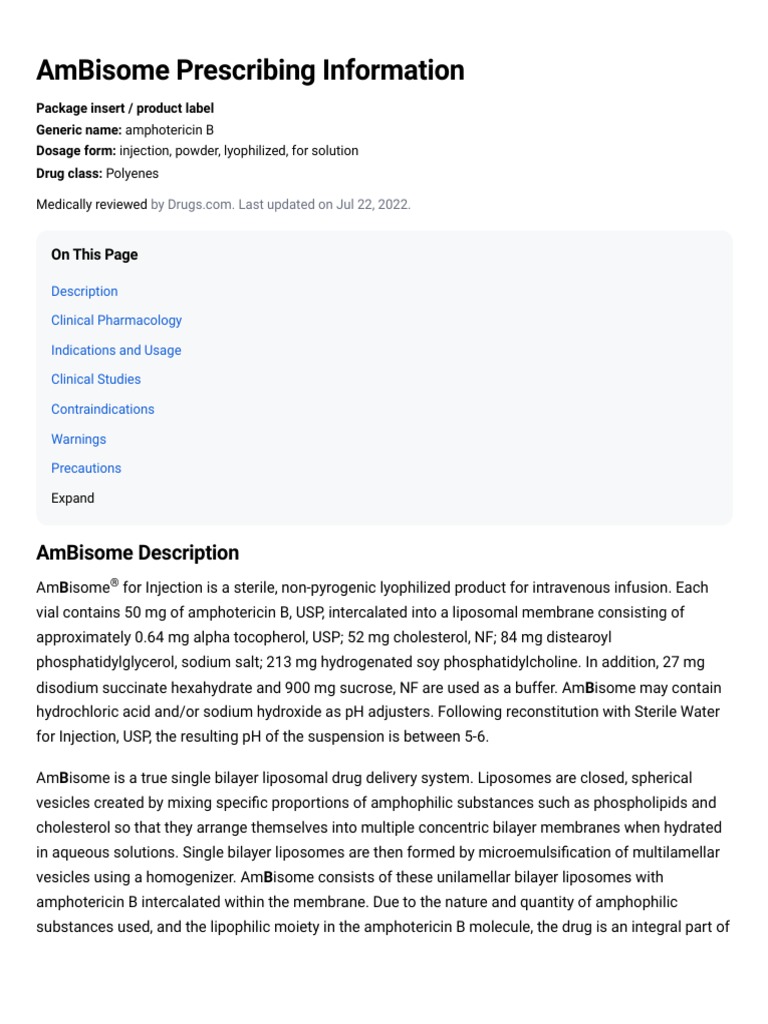 AmBisome - Package Insert | PDF | Liposome | Drugs