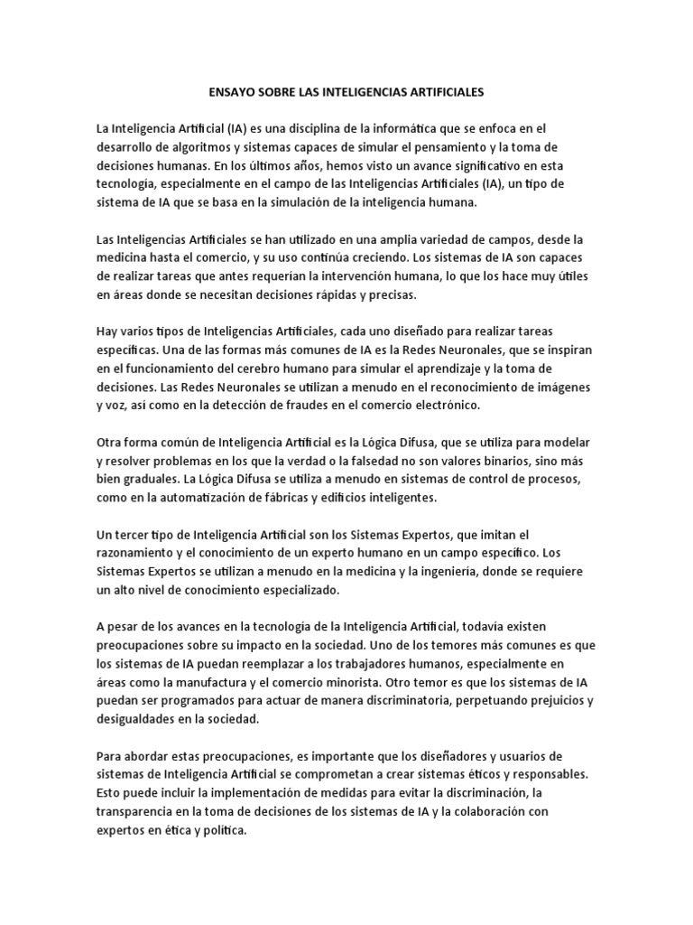 Ensayo Sobre Las Inteligencias Artificiales | PDF | Inteligencia ...