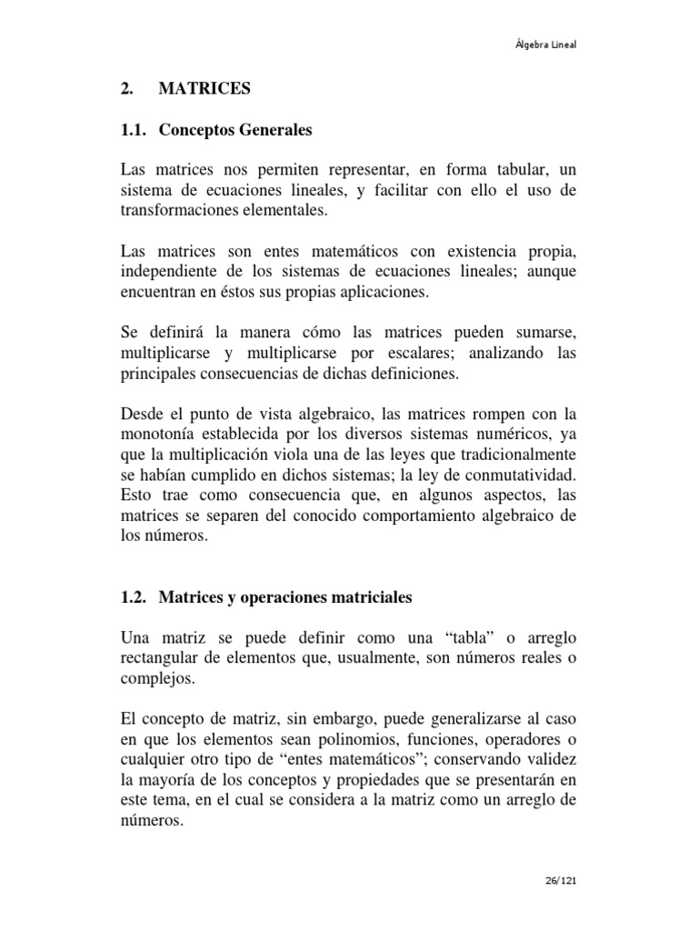 Algebra Lineal - Matrices | PDF | Matriz (Matemáticas) | Ecuaciones