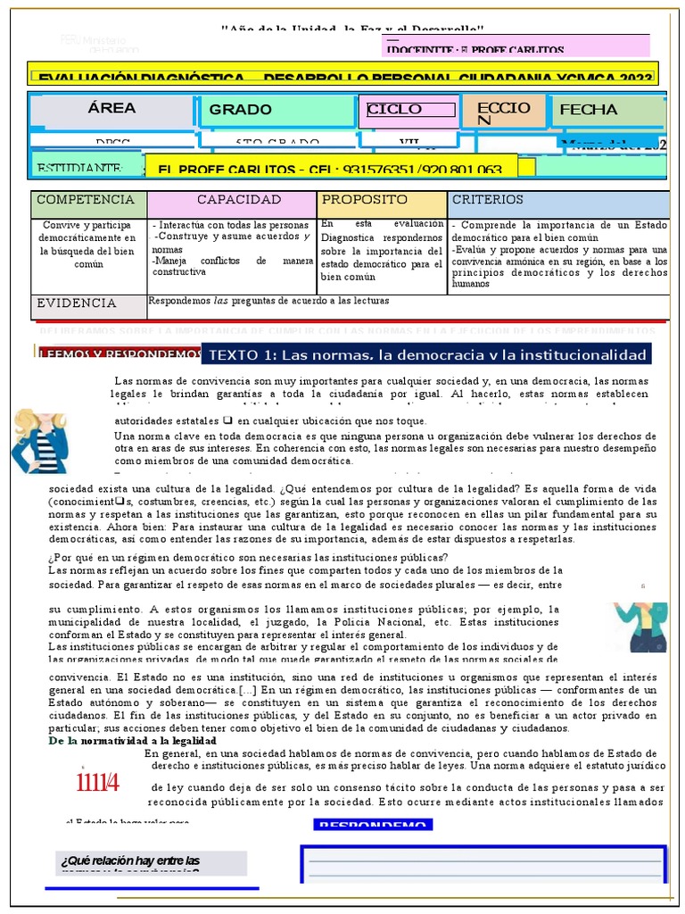 Evaluacion Diagnostica - 5to Grado-Dpcc - 00001 | PDF | Institución | Democracia