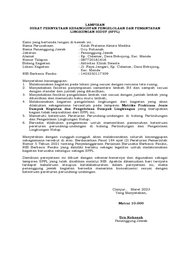 Contoh Lampiran SPPL | PDF