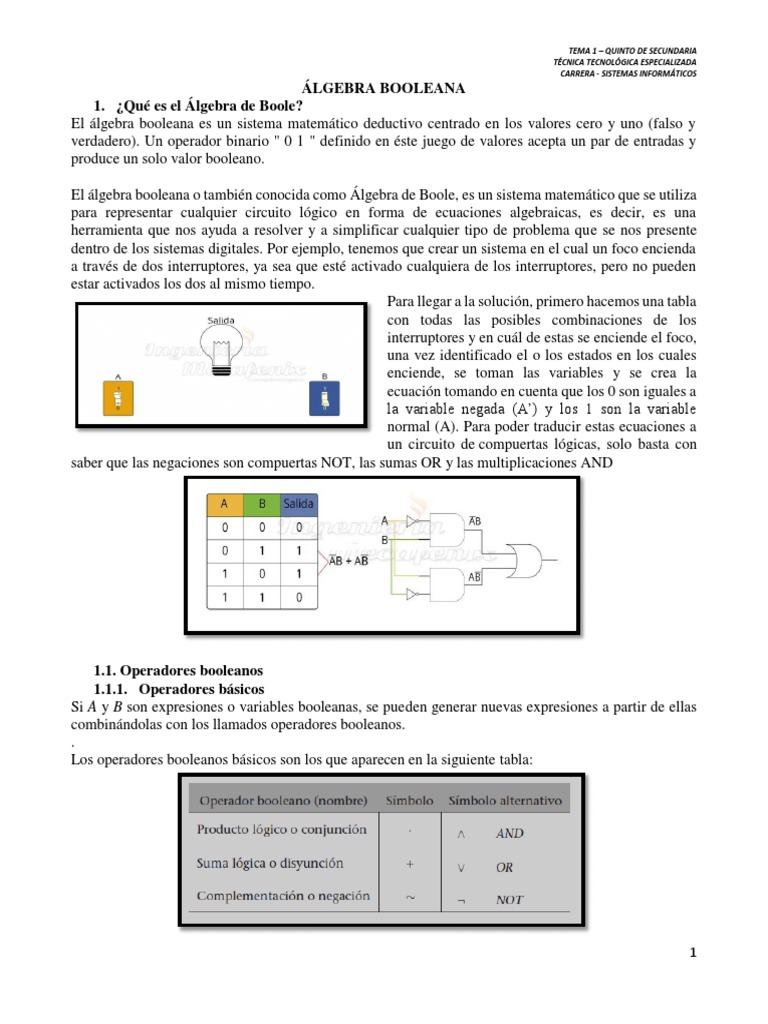 Álgebra Booleana 1. ¿Qué Es El Álgebra de Boole? | PDF | Álgebra de Boole | Enseñanza de matemática