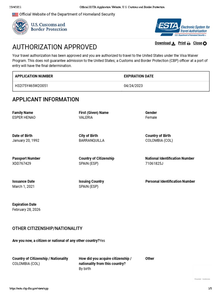 Formato ESTA | PDF | Identity Document | Government And Personhood