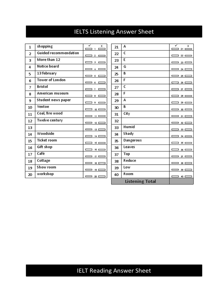 Listening and Reading Answer Sheet Cambridge IELTS 4 (Bintang Wijaya ...