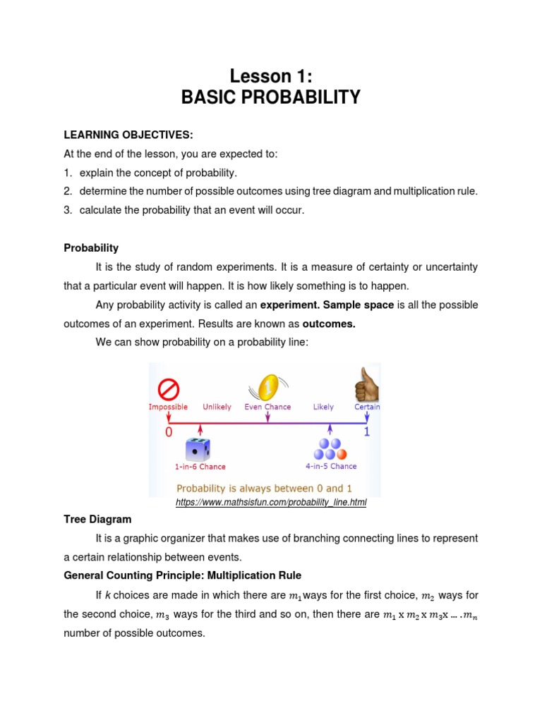 Lesson 1: Basic Probability: Learning Objectives | PDF | Random Variable | Sampling (Statistics)