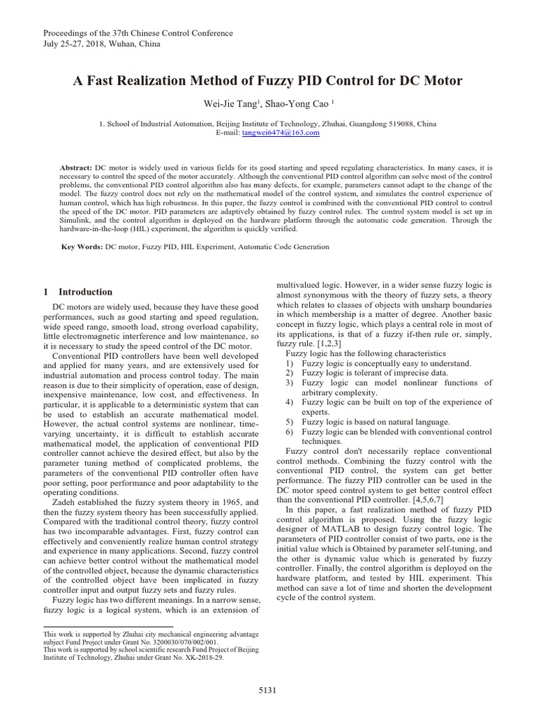 A Fast Realization Method of Fuzzy PID Control For DC Motor | PDF | Fuzzy Logic | Control Theory
