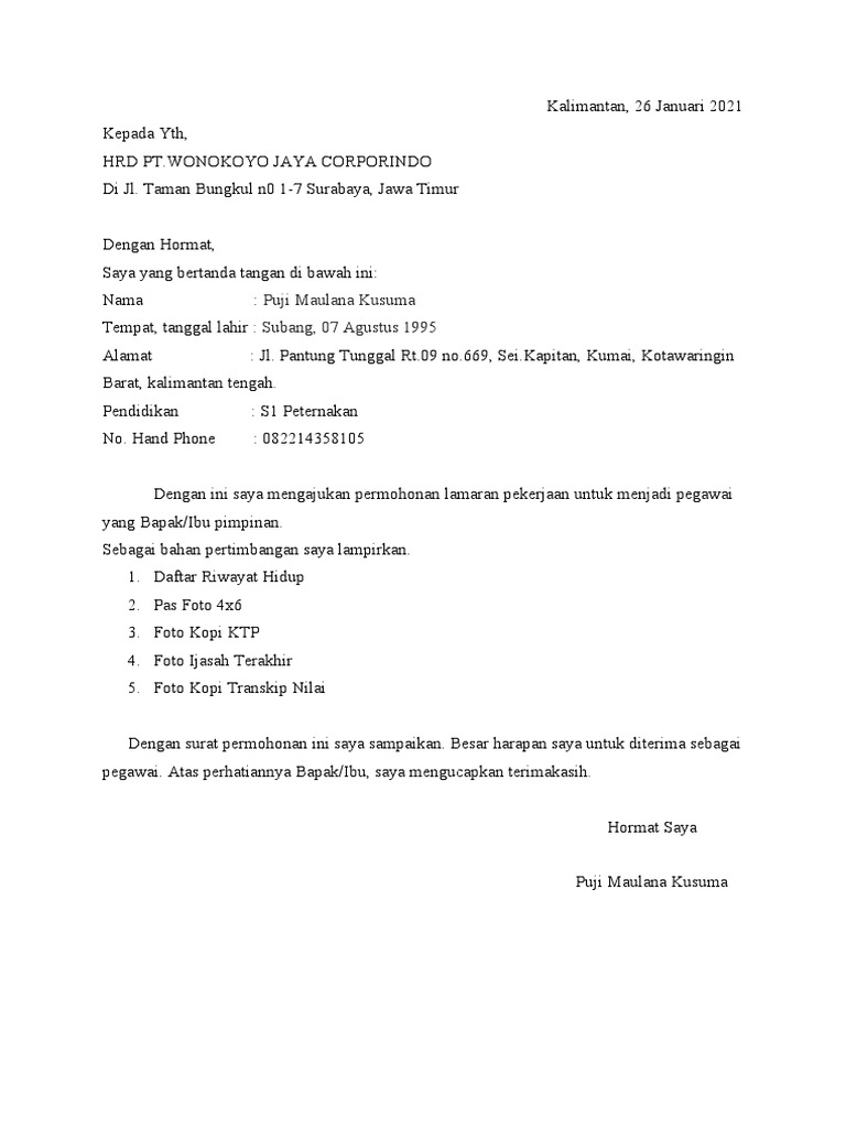 Lamaran Kerja Puji-1 | PDF | Kesehatan Holistik