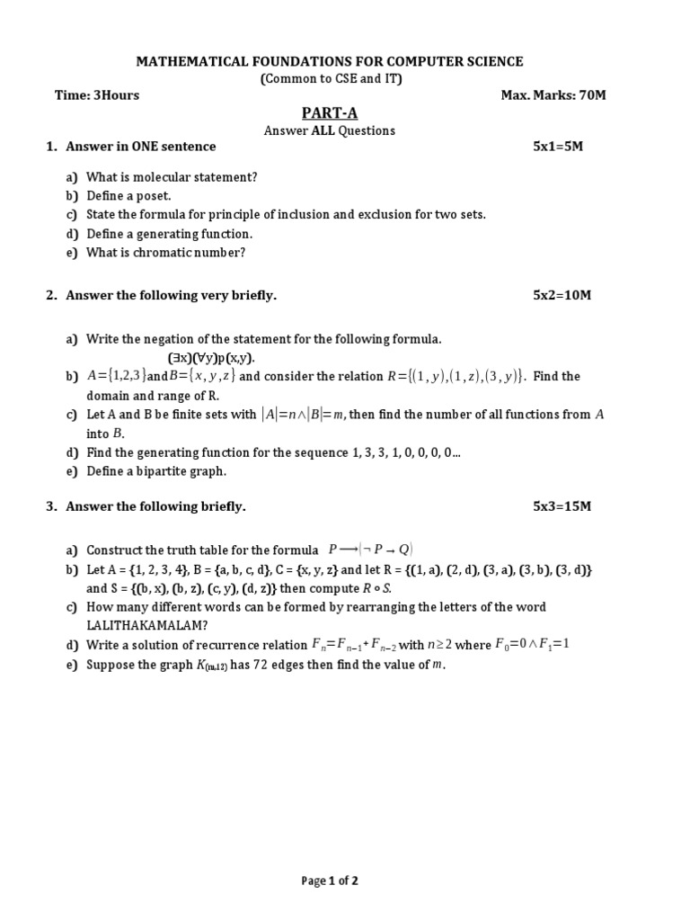 Mathematical Foundations for Computer Science: An Analysis of Concepts and Problems | PDF ...