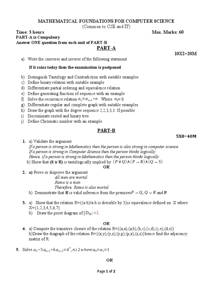 MATHEMATICAL FOUNDATIONS FOR COMPUTER SCIENCE Paper | PDF | Argument ...