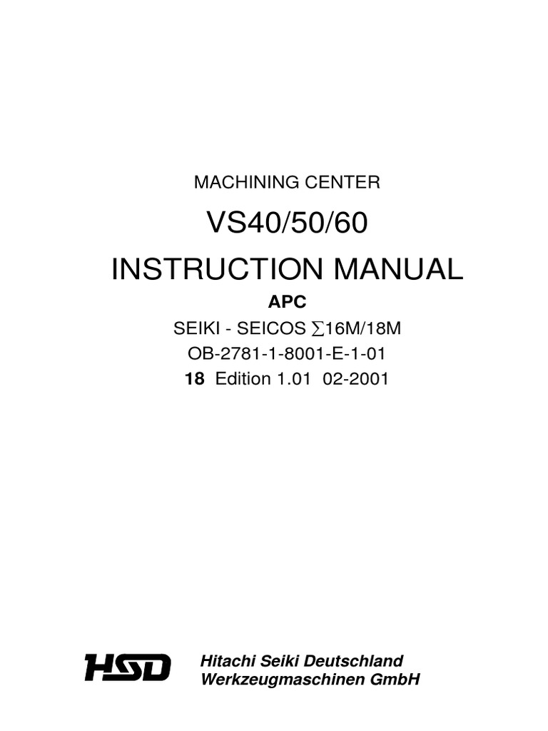 VS40/50/60 Instruction Manual: Machining Center | PDF | Valve | Wire