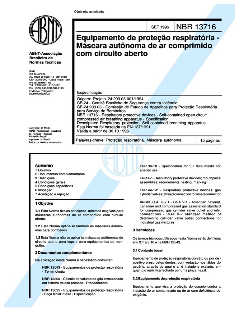 NBR 13716 - 1996 - Equipamento de Proteção Respiratória - Máscara ...