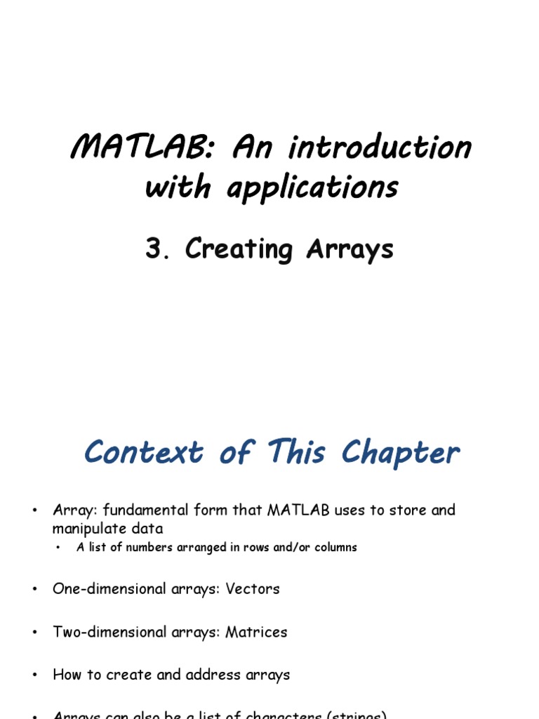 MATLAB Arrays: Creation and Usage Guide | PDF | Matrix (Mathematics ...