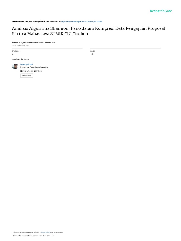 Analisis Algoritma Shannon-Fano Dalam Kompresi Dat | PDF