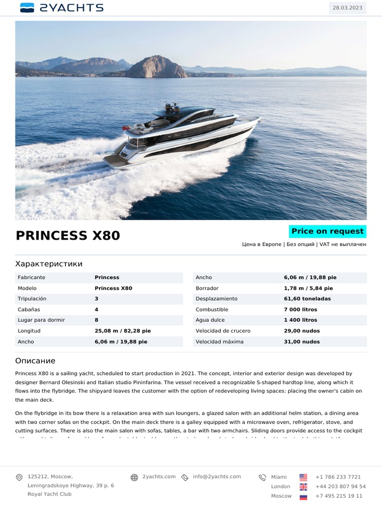 Princess X80 Yacht Specifications | PDF | Yacht | Ships