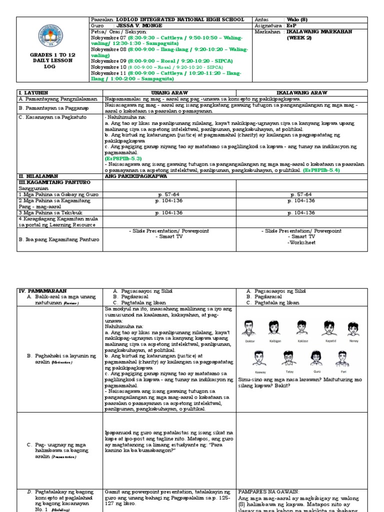 Esp 8 - Filipino Values Month Integration | PDF