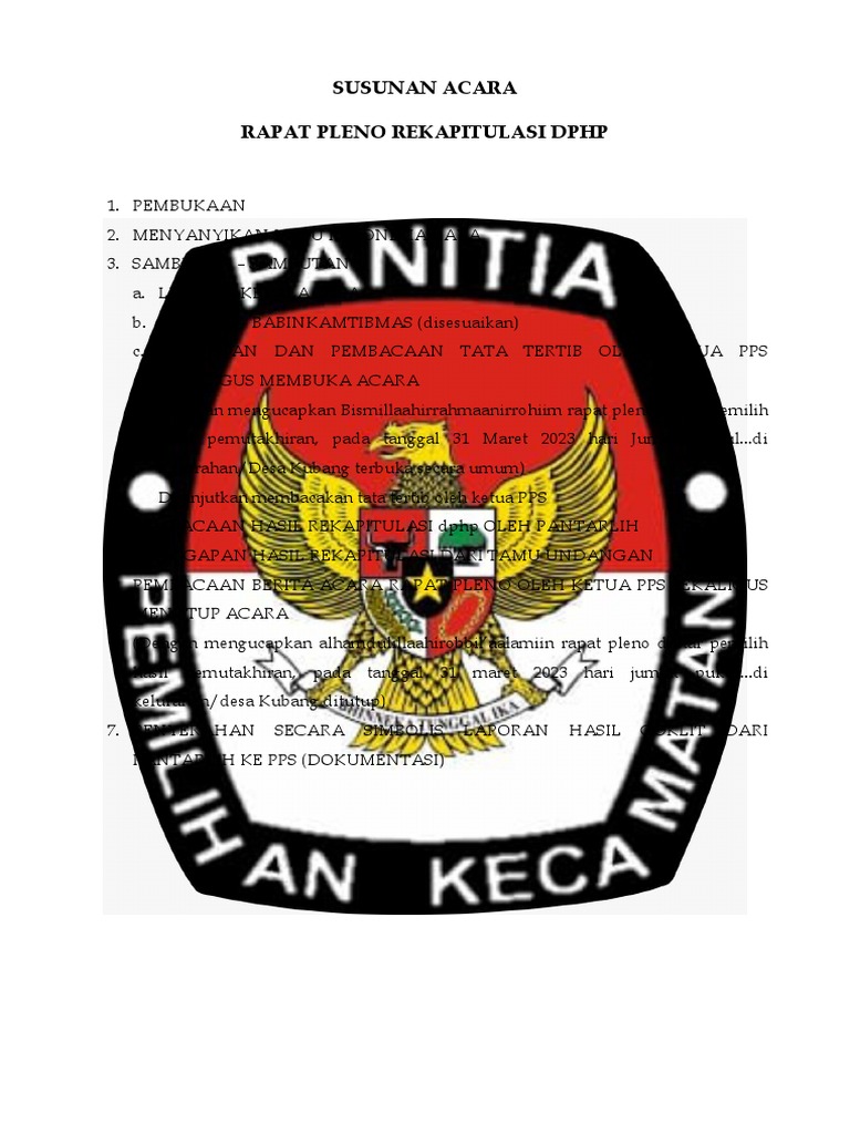 Susunan Acara Rapat Pleno PPS | PDF