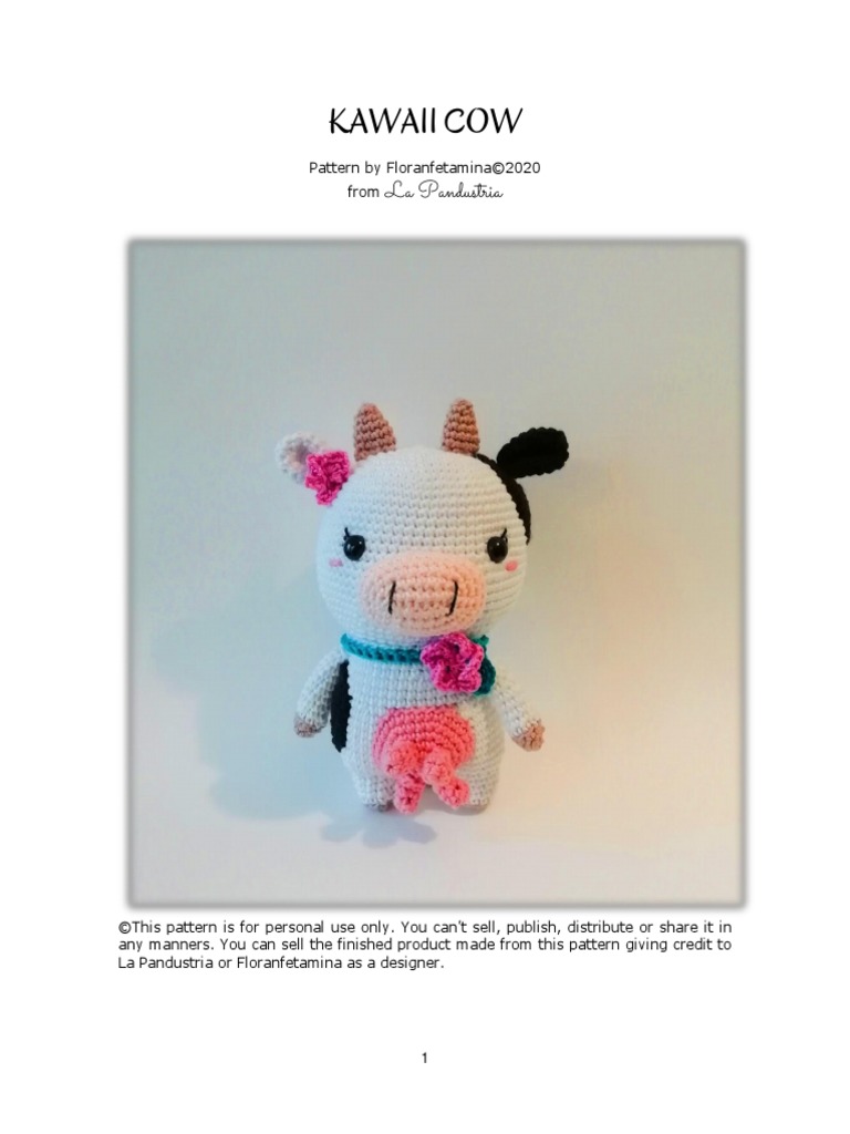Kawaii Cow Pattern From La Pandustria© | PDF | Crochet | Crafts