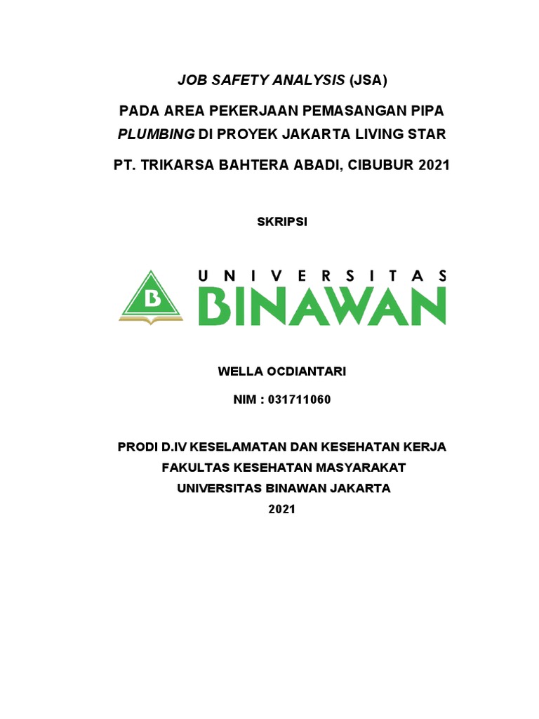 Pada Area Pekerjaan Pemasangan Pipa: Job Safety Analysis (Jsa) | PDF
