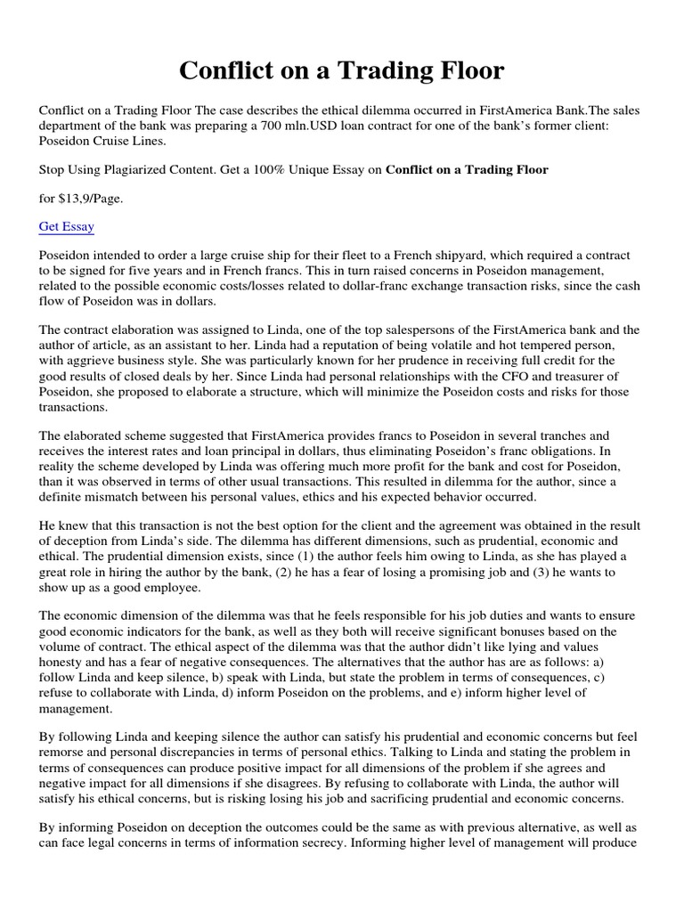 Conflict On A Trading Floor | PDF | Banks | Sales