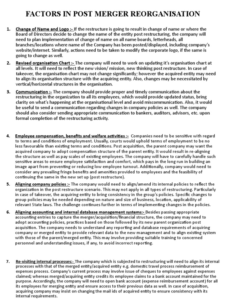 Chapter 4 - Post Merger Reorganisation | Download Free PDF | Mergers ...