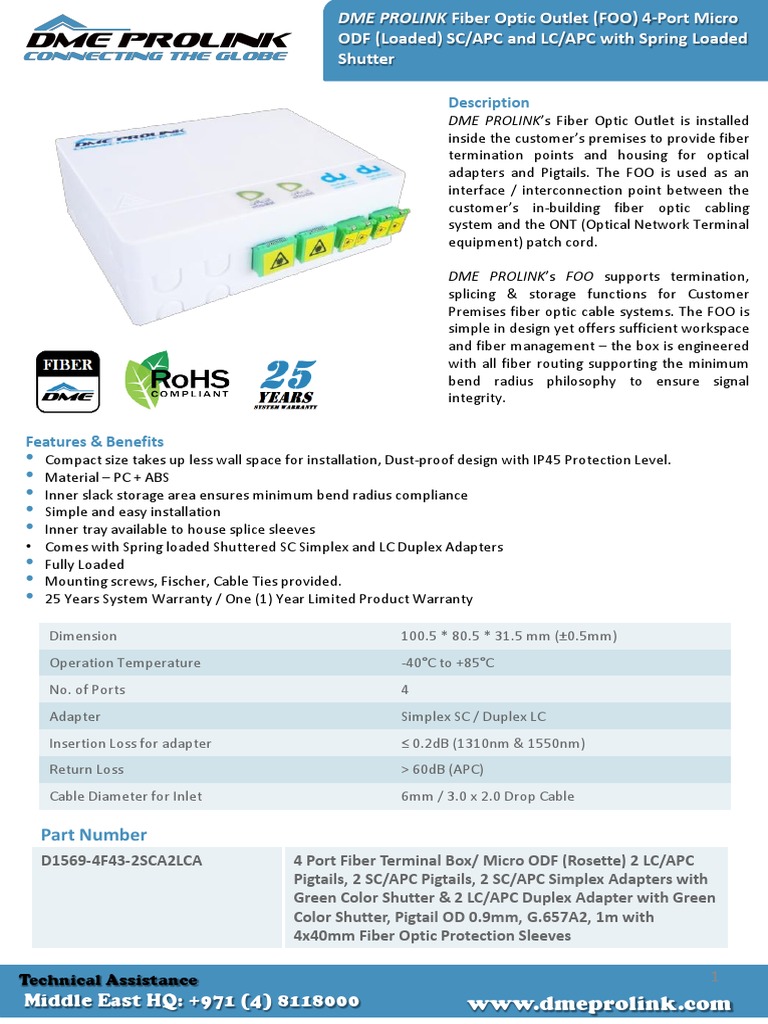 5 DME PROLINK 4 Port Micro ODF Loaded D1569 4F43 2SCA2LCA 1 | PDF