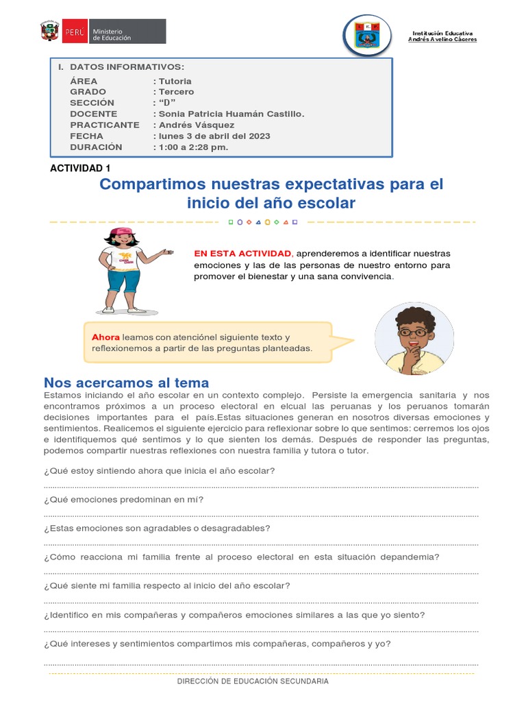 Compartimos Nuestras Expectativas para El Inicio Del Año Escolar | PDF ...