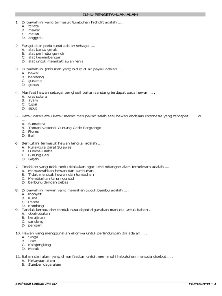 Latihan SOAL IPA SD Part 1 (KSN) | PDF