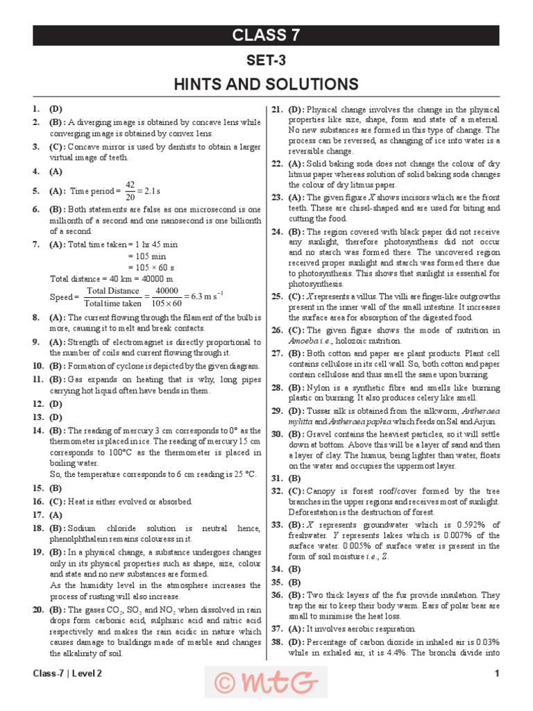 Nso Level2 Solution Class 7 Set 3 | PDF | Atmosphere Of Earth | Carbon ...