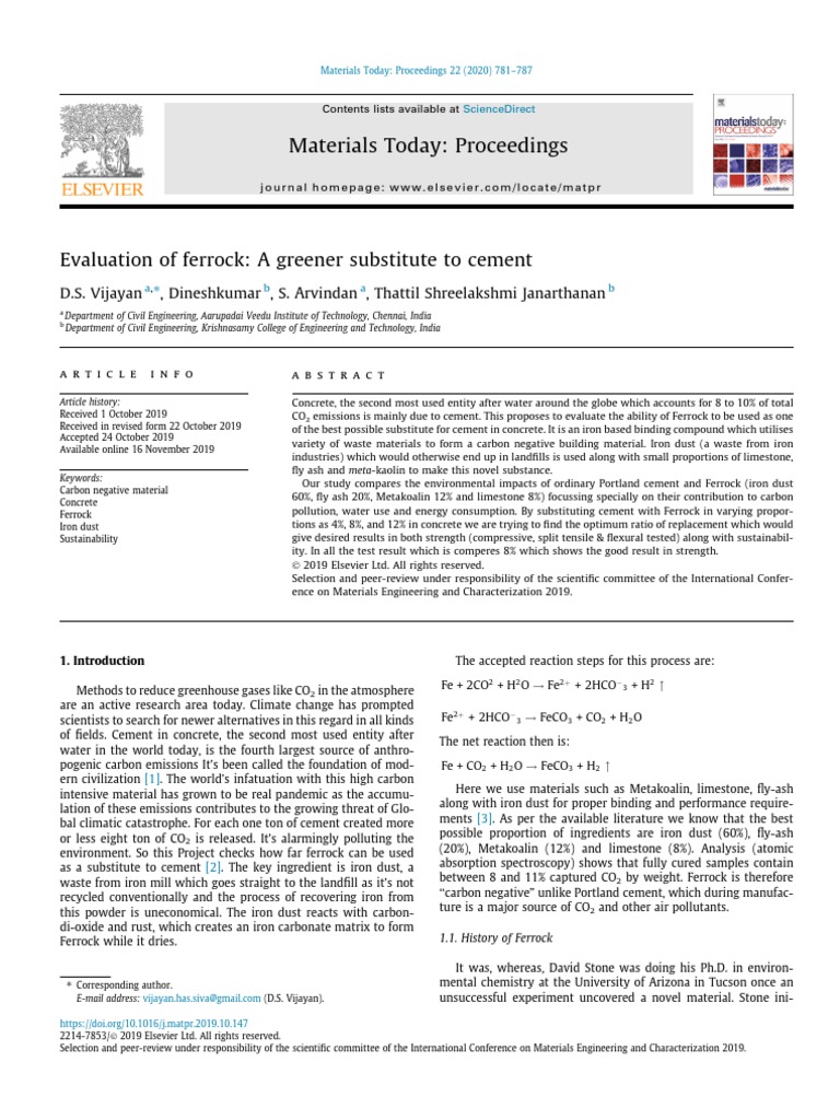 Evaluation of Ferrock-A Greener Substitute To Cement | PDF | Concrete | Cement