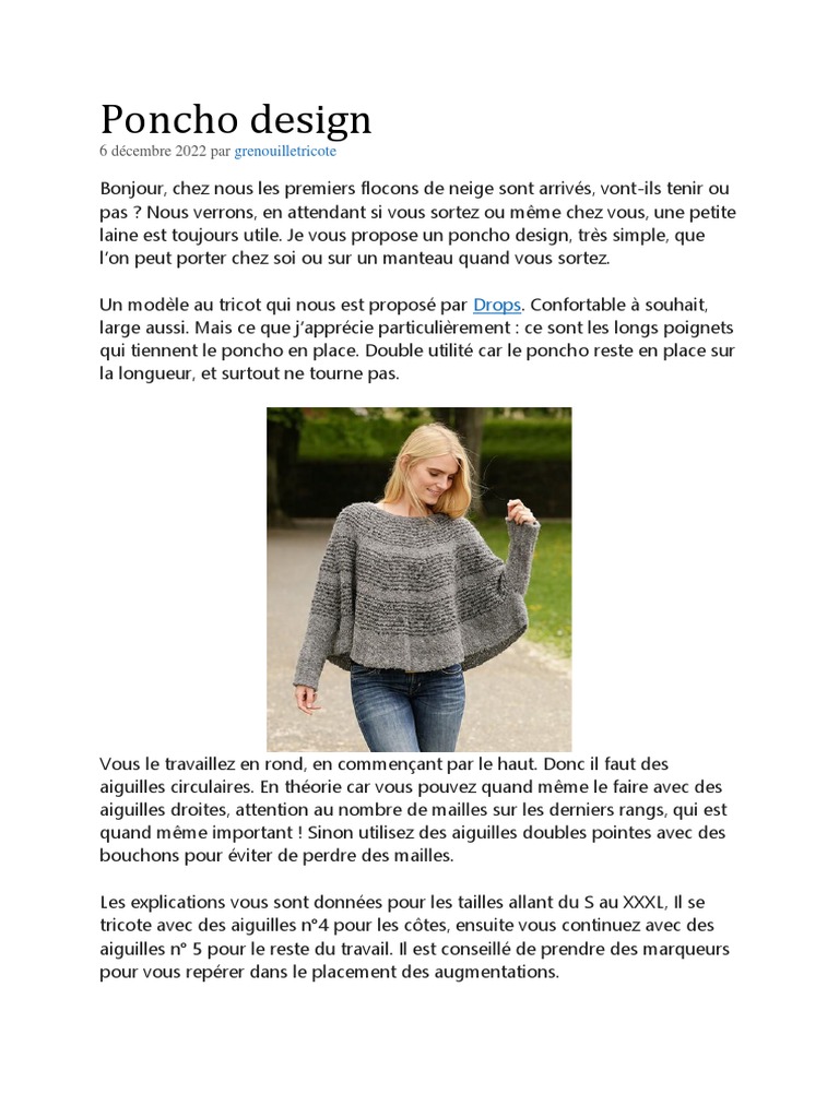 Poncho Design Tricot: Modèle Drops | PDF | Tricot | Couture