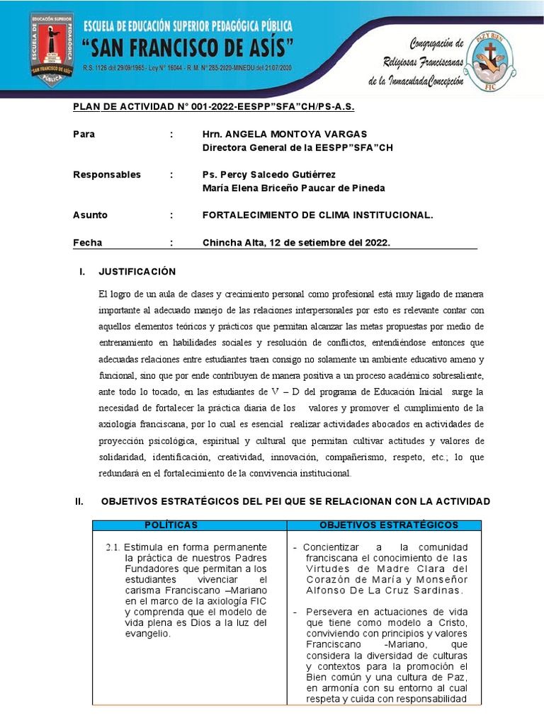 Plan de Actividad Modificado | PDF | Salón de clases | Comunicación
