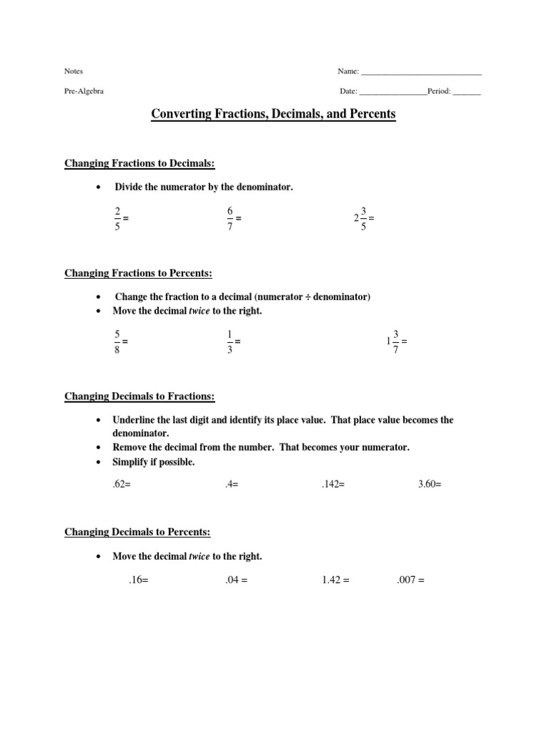 Fractions 4 Notes | PDF | Decimal | Percentage