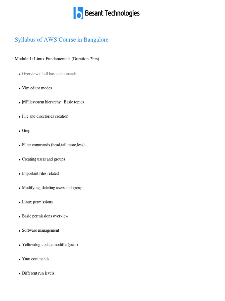 Syllabus of AWS Course in Bangalore: Module 1: Linux Fundamentals ...