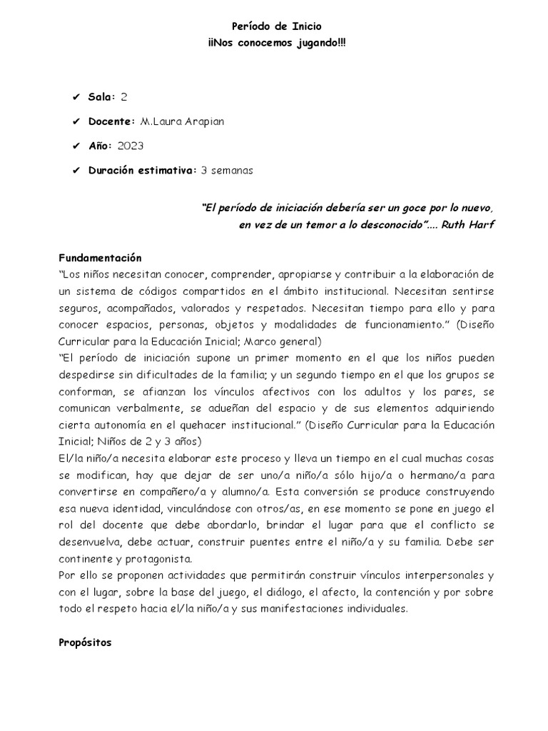 Conociéndonos a través del juego: Propuesta para el período de inicio ...