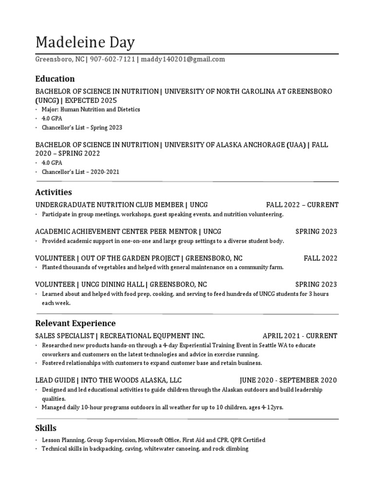 Madeleine Day Resume 2023 | PDF
