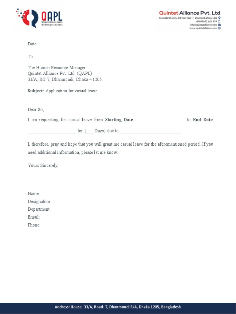 Casual Leave - Request Sample | PDF