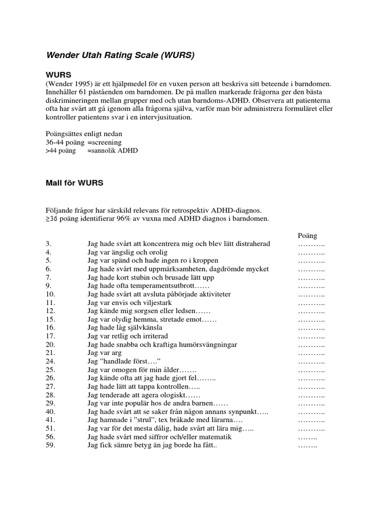 Wender Utah Rating Scale | PDF