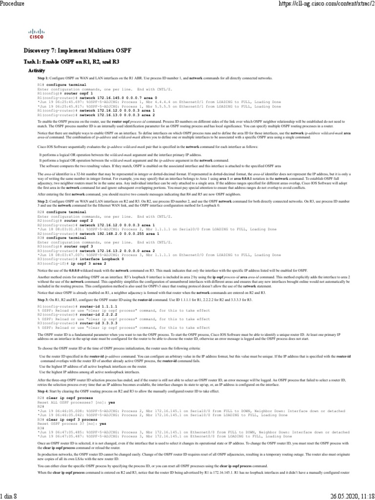 7 - Implement Multiarea OSPF | PDF | Computer Network | Network Protocols