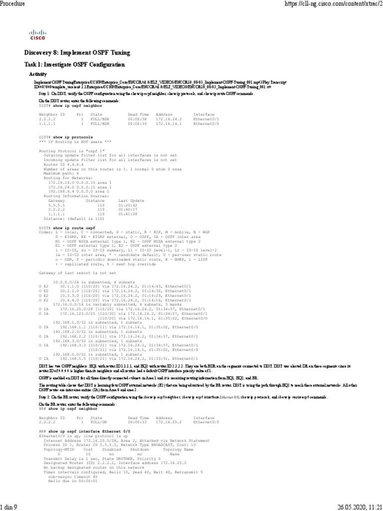 8 - Implement OSPF Tuning | PDF | Routing | Router (Computing)