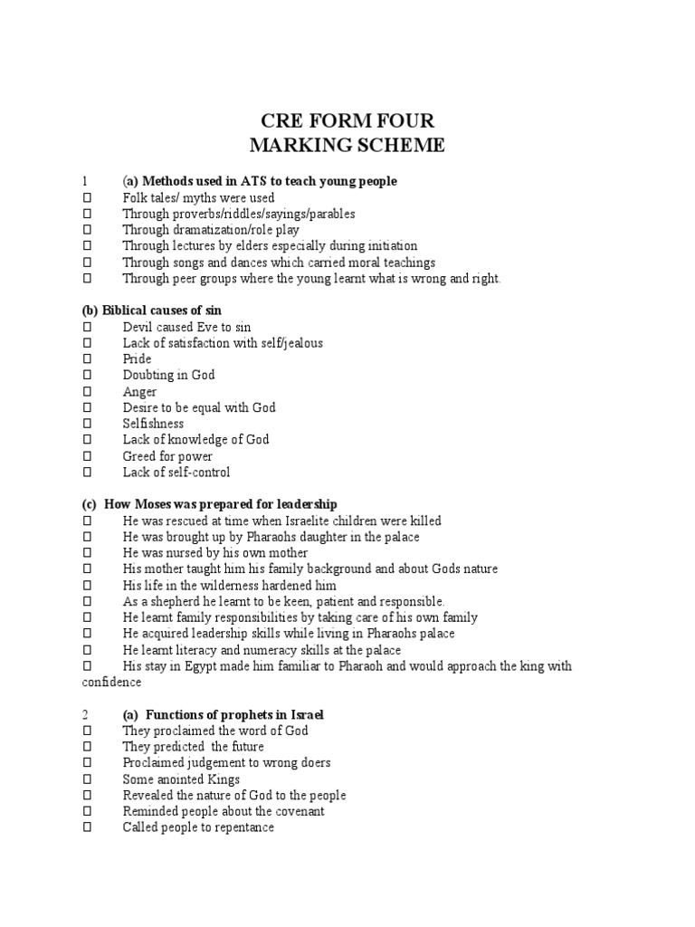 Cre Form Four Marking Scheme: (B) Biblical Causes of Sin | PDF | Mary ...