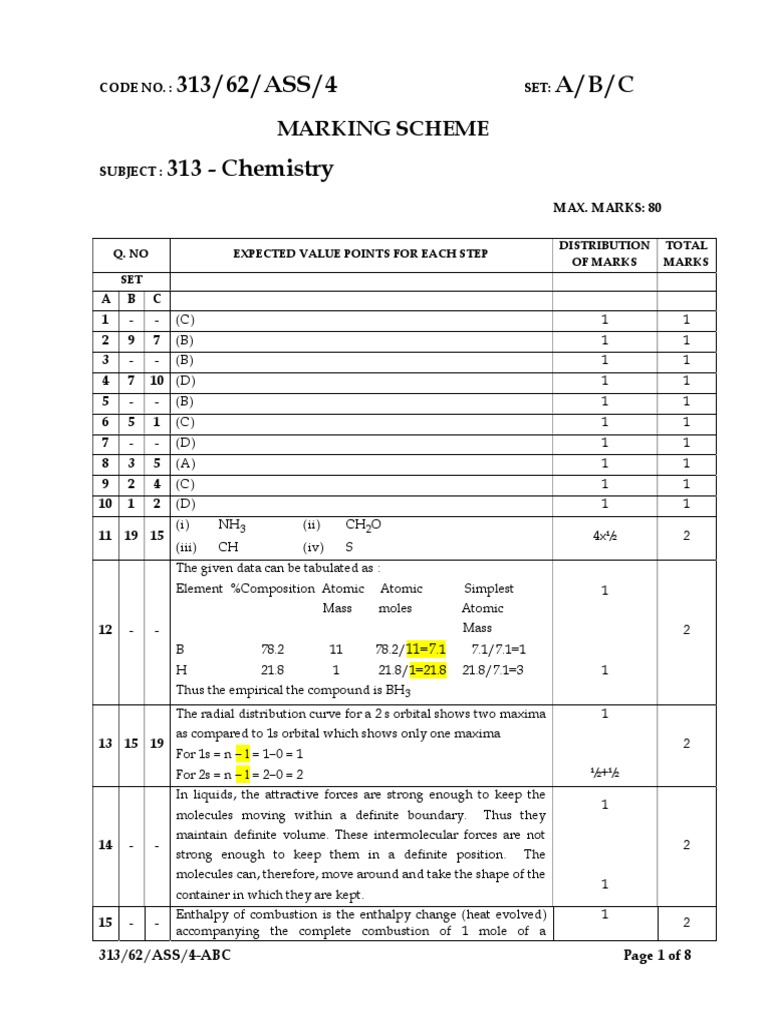 313 /62/ASS/4 A /B/C 313 - Chemistry: Marking Scheme | PDF | Amine ...